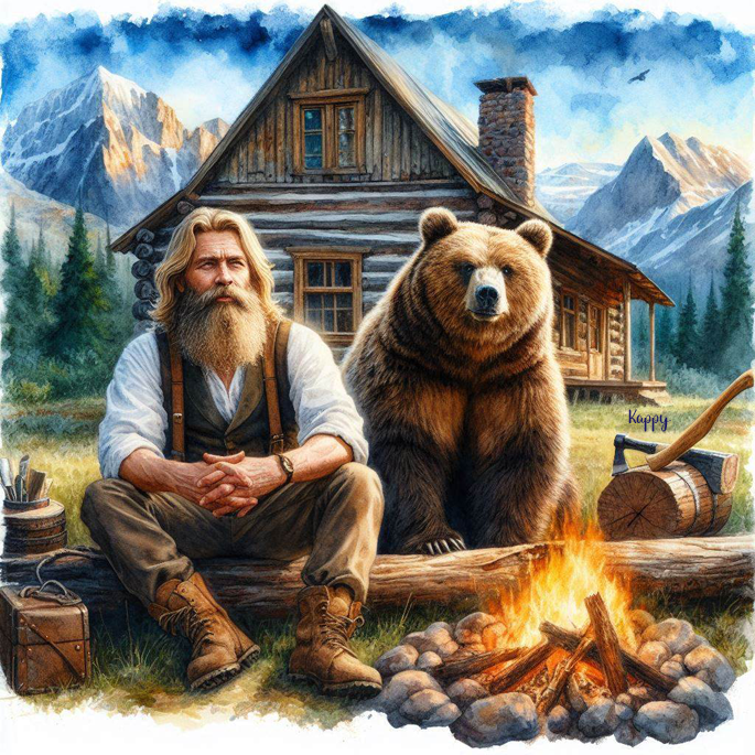 Grizzly Adams And Bear In Clipart