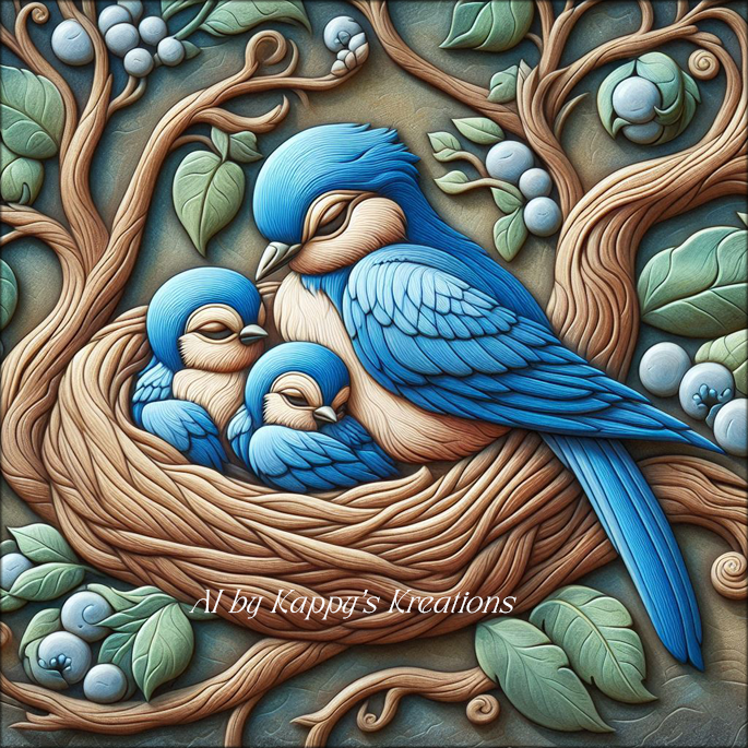 Baby blue birds with Mom (in Clipart)