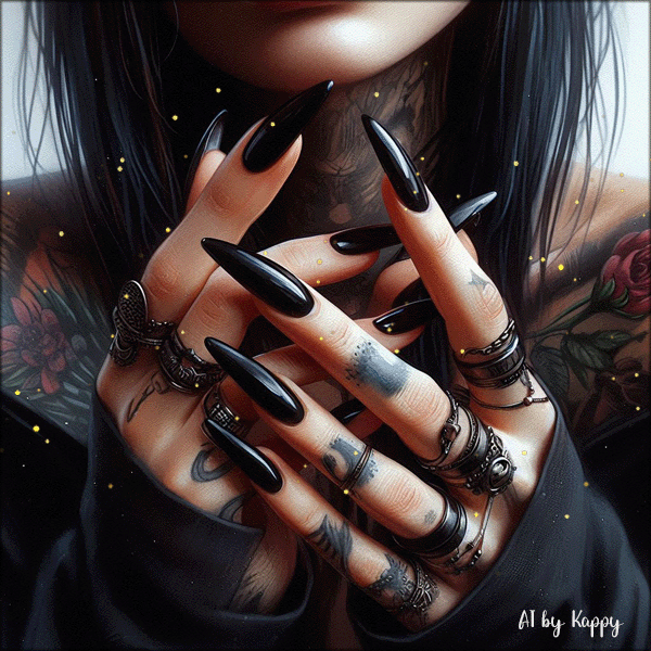 Girl With Long Black Nails In Sparkles
