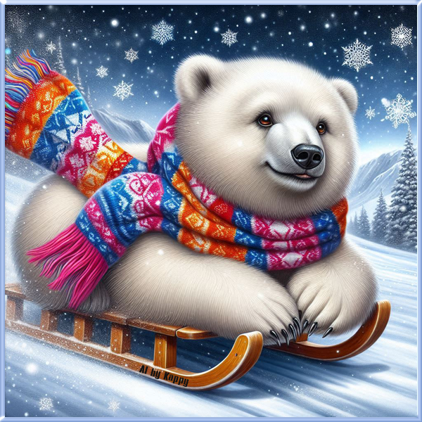 Polar bear sledding (in Clipart)